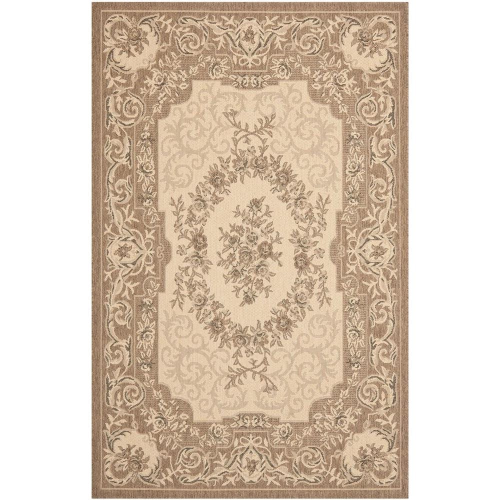 SAFAVIEH Courtyard Cream/Brown 5 ft. x 8 ft. Border Indoor/Outdoor ...
