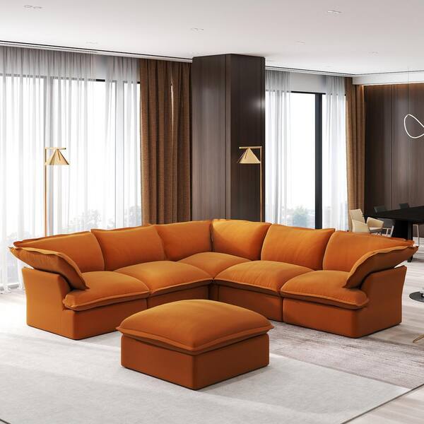 J&E Home 122 in. Flared Arm 5-Piece linen Modular Sectional Sofa in ...