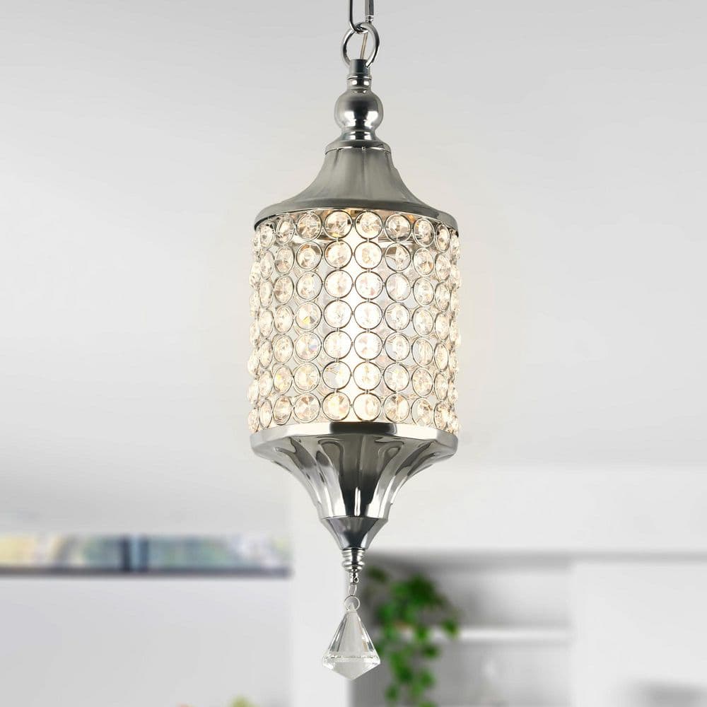 Oaks Aura Brillio 1-Light Chrome Elegant 6.7 in. Crystal Pendant Light ...