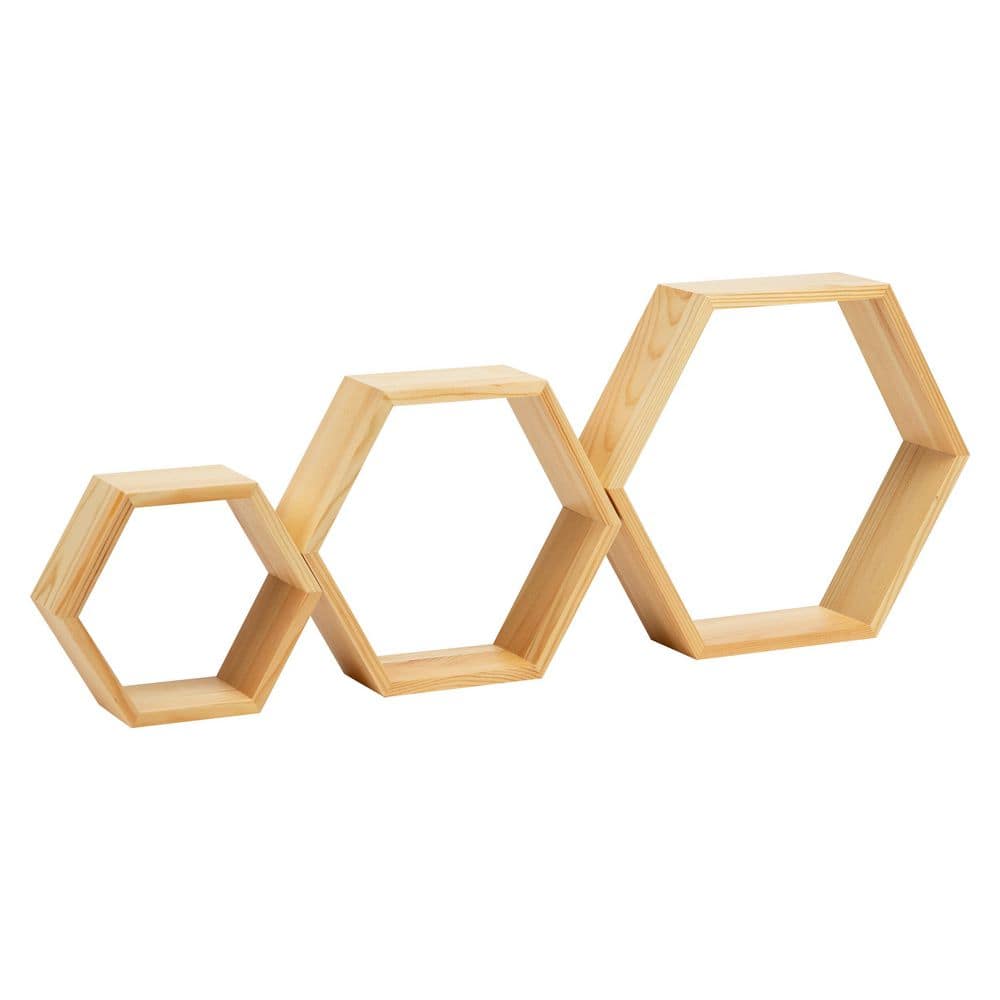 Mind Reader 3.12 in. W x 13.75 in. D Brown Bamboo Hexagon Floating Shelves, Honeycomb Accent ...
