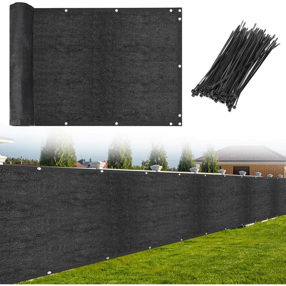 Oumilen 4 ft. x 25 ft. Black Privacy Fence Screen Shade Cover Fabric ...