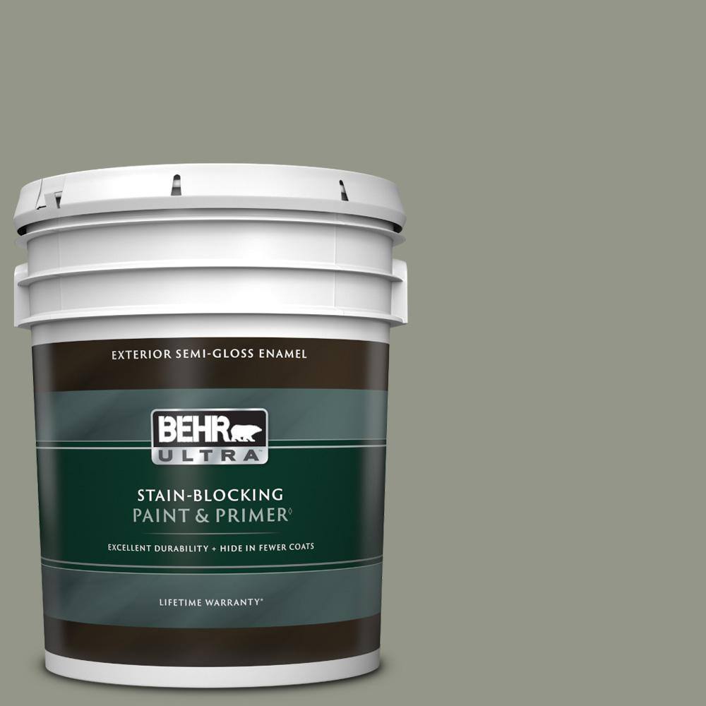 BEHR ULTRA 5 gal. #ECC-36-1 Shady Willow Semi-Gloss Enamel Exterior ...