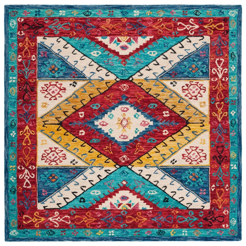 SAFAVIEH Aspen 7 ft. x 7 ft. Blue/Rust Western Geometric Square Area ...