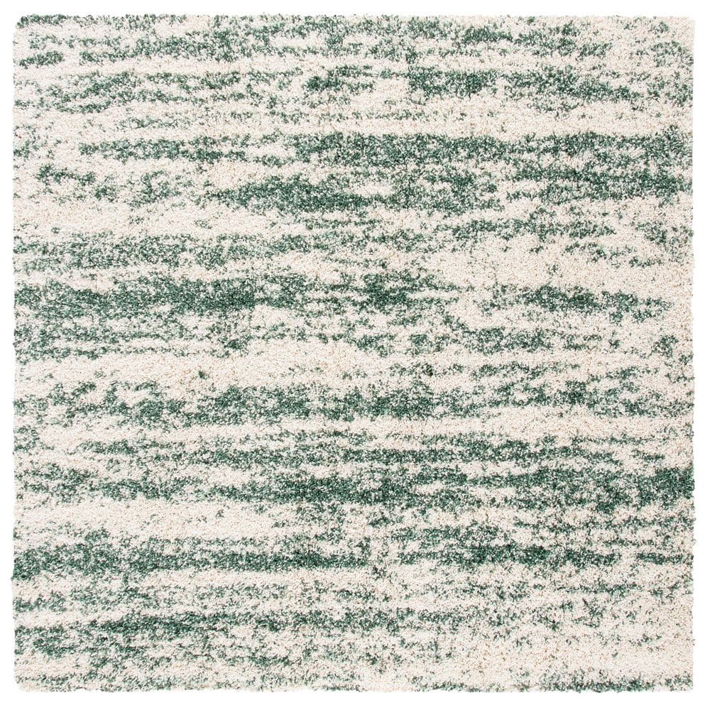 SAFAVIEH Hudson Shag Ivory/Green 5 ft. x 5 ft. Marble Square Area Rug ...