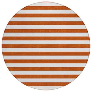 HomeRoots Coffee 8 ft. Round Woven Striped Polyester Round Indoor ...