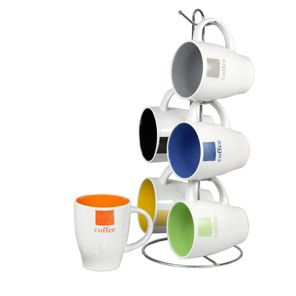 Home Basics Multi-color 6-Piece 11 oz. Mug Set with Stand HDC64156 ...