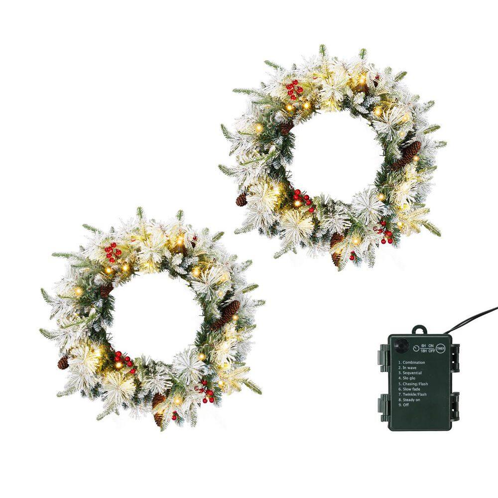Karl home 2 PCS 18in Pre-lit Snow Flocked PVC PE Artificial Christmas ...