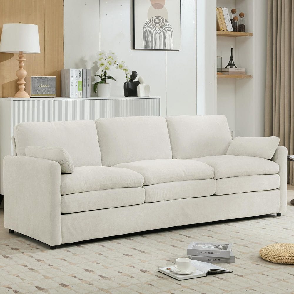 Noble House Halvoro Modern 89 in. Rolled Arms Chenille Upholstered ...