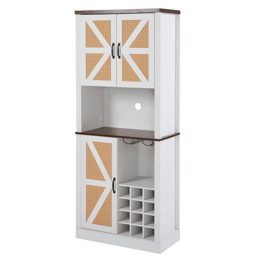 COWLOWN White Wood Pantry Organizer, Farmhouse Kitchen Faux Rattan Wine ...