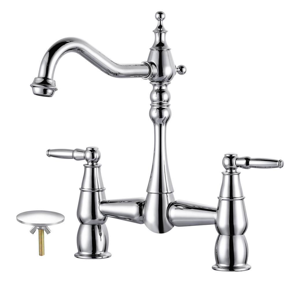 ALEASHA Double Handle Bridge Kitchen Faucet with Sink Hole Cover in ...