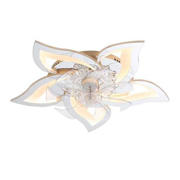 OLUZO 27 in. Indoor Silver Ceiling Fan with Lights, Flush Mount Ceiling ...