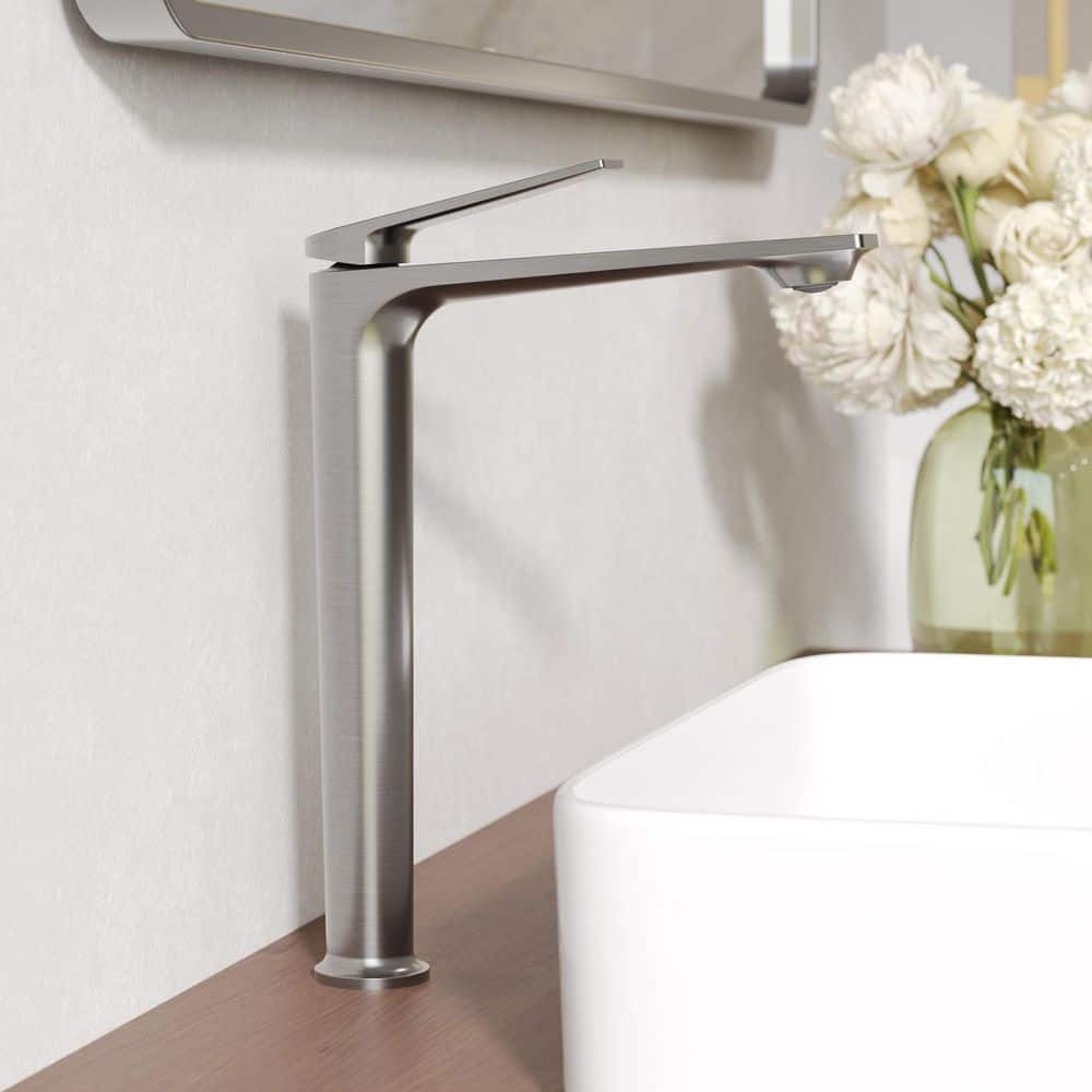 YAWWALK Single Handle Vessel Sink Faucet with Pop-up Drain in Brushed ...
