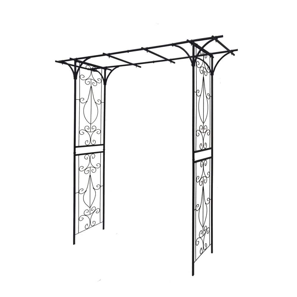 Grand 81.1 in. x 80.3 in. Black Metal Garden Arch Arbor with Rust ...