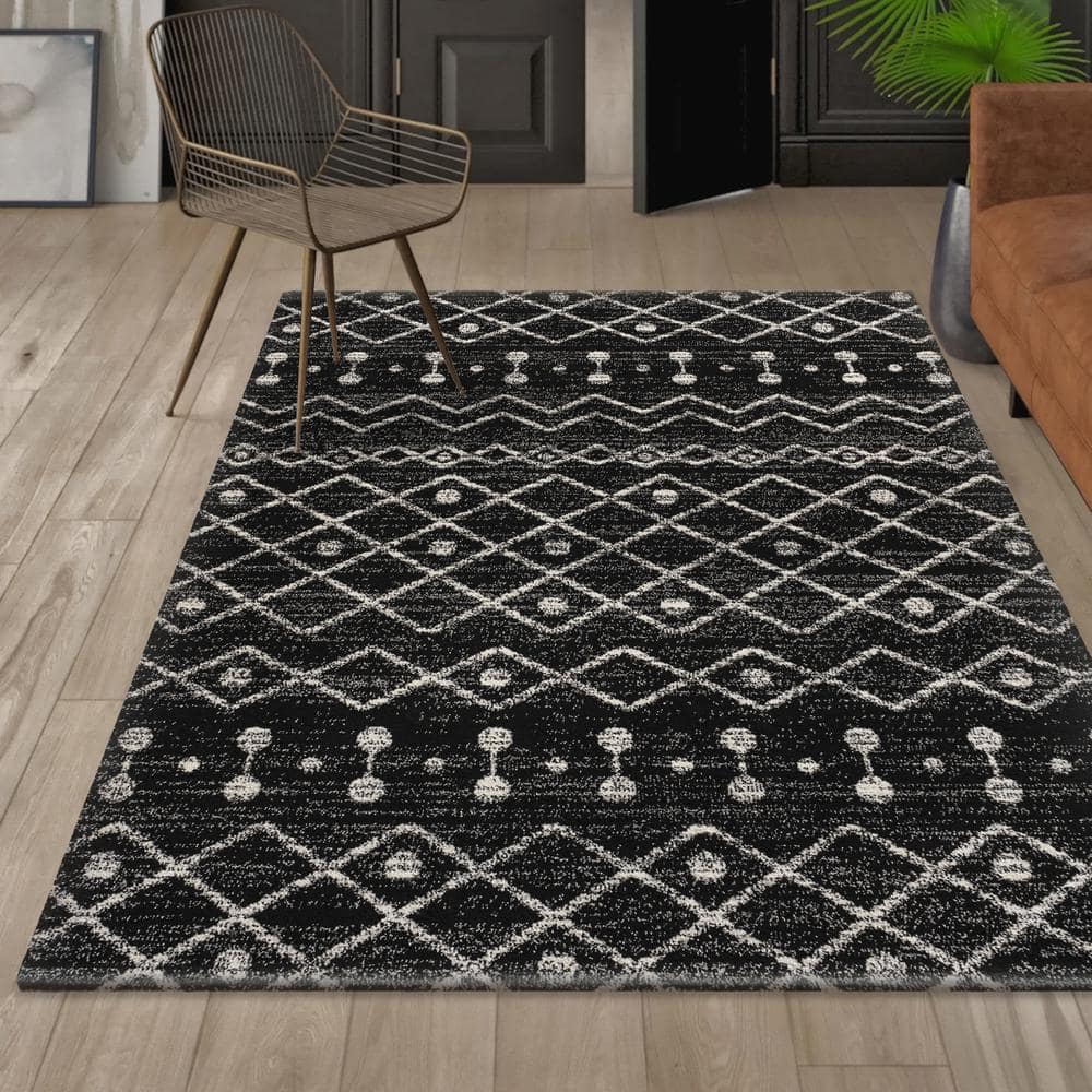 JONATHAN Y Aksil Moroccan Beni Souk Black/Cream 8 ft. x 10 ft. Area Rug ...