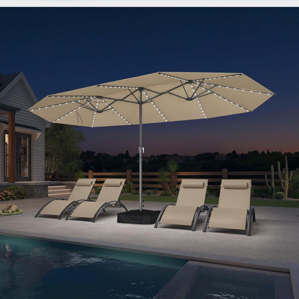 PURPLE LEAF 15 ft. Gray Aluminum Solar LED Lights Market Umbrella with ...