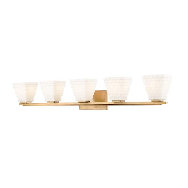 Annalise 42 in. 5 Light Modern Gold Vanity Light with Matte Opal Glass ...