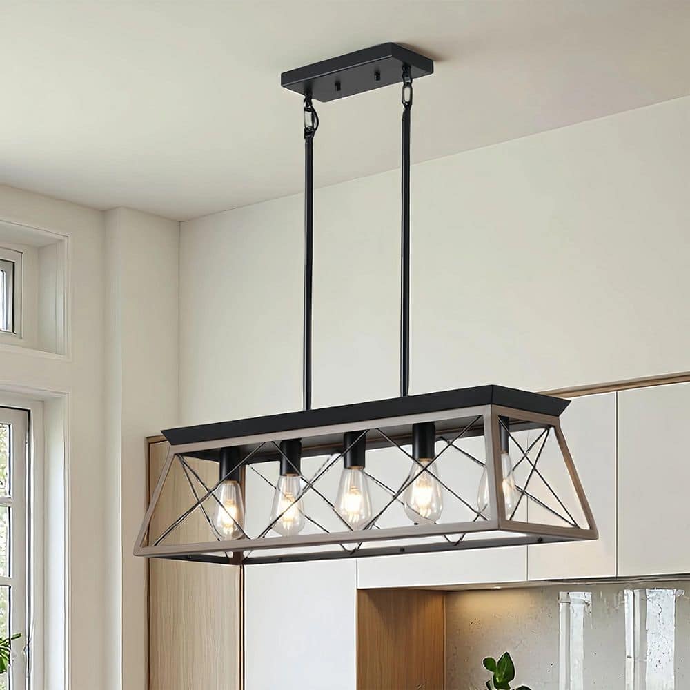 Reviews for MODERN HABITAT 32 in. 5-Light Matte Black Finish and Walnut ...