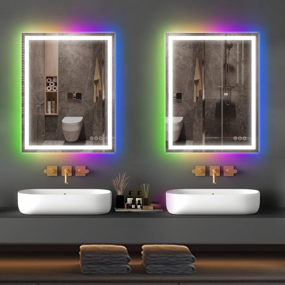 VANITII GLOBAL 35.5 in. W x 27.5 in. H Rectangular Frameless With RGB ...