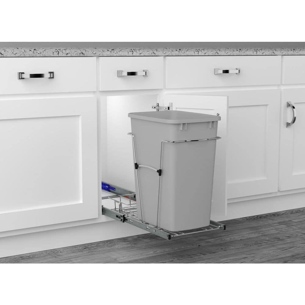Rev-A-Shelf Chrome Steel Single 35 qt. Gray Waste Pullout with ...