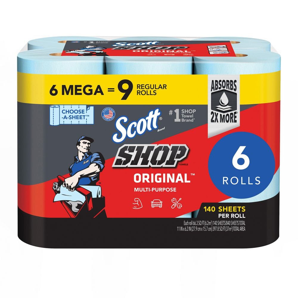 Scott Blue Shop Towels Original 6 Mega Rolls Perforated 6.2 x 11 (140 ...