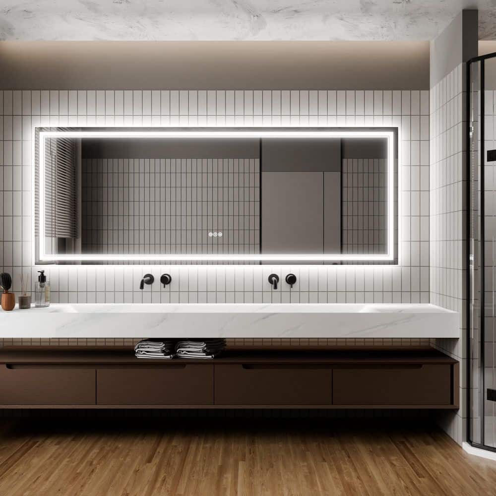 JimsMaison 84 in. W x 32 in. H Rectangular Frameless Anti-Fog LED Light ...