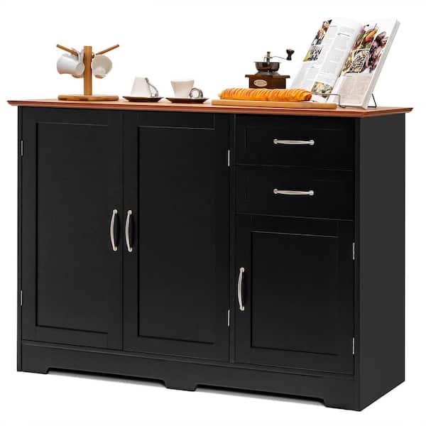 Costway Black Wood 43.5 in. Buffet Sideboard Kitchen Cupboard Storage Cabinet with 2 Drawers and 3 Doors QD 656G3MW The Home Depot