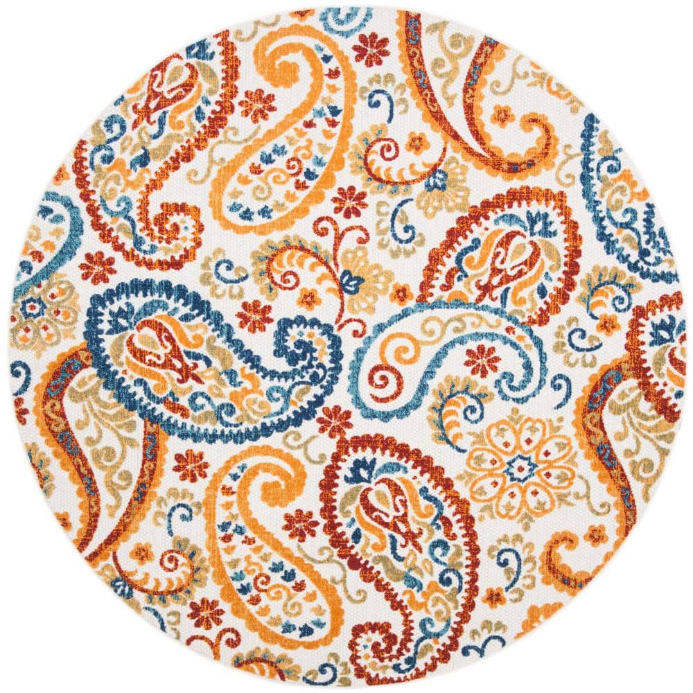 SAFAVIEH Cabana Cream/Navy 4 ft. x 4 ft. Paisley Floral Indoor/Outdoor ...
