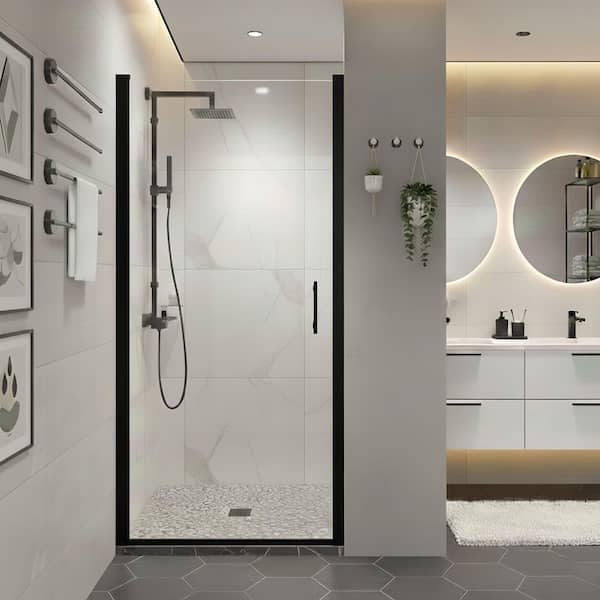 YULIKA 34 in.x 72 in. Frame Pivot Shower Door with Tempered Glass and ...