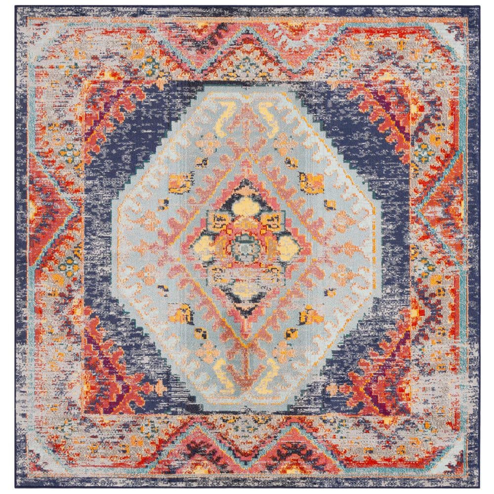 SAFAVIEH Monaco 7 ft. x 7 ft. Rust/Multi Distressed Geometric Square ...