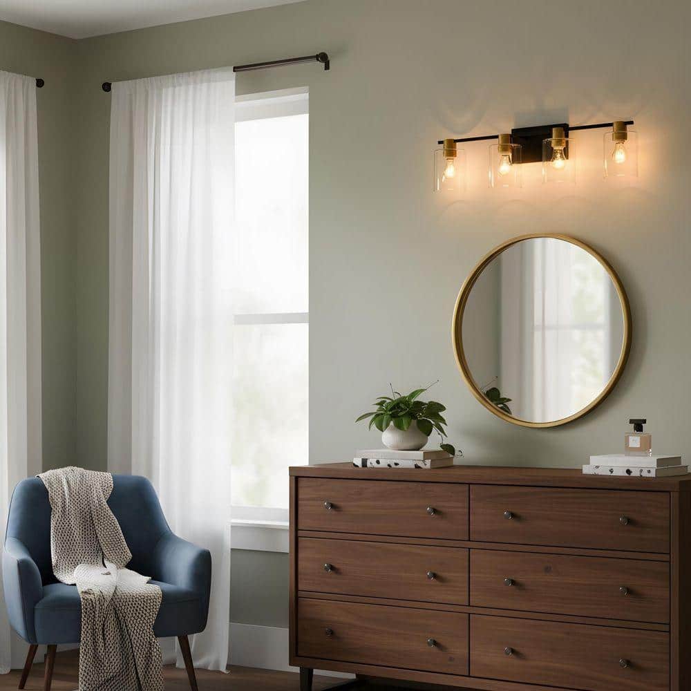 RCCFBHM 29.5 in. 4-Light Black Bathroom Vanity Light with Clear Glass ...