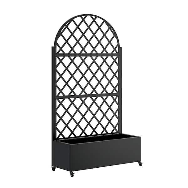 Black Metal Round Outdoor Planter Box and Privacy Screen with Trellis 4 ...