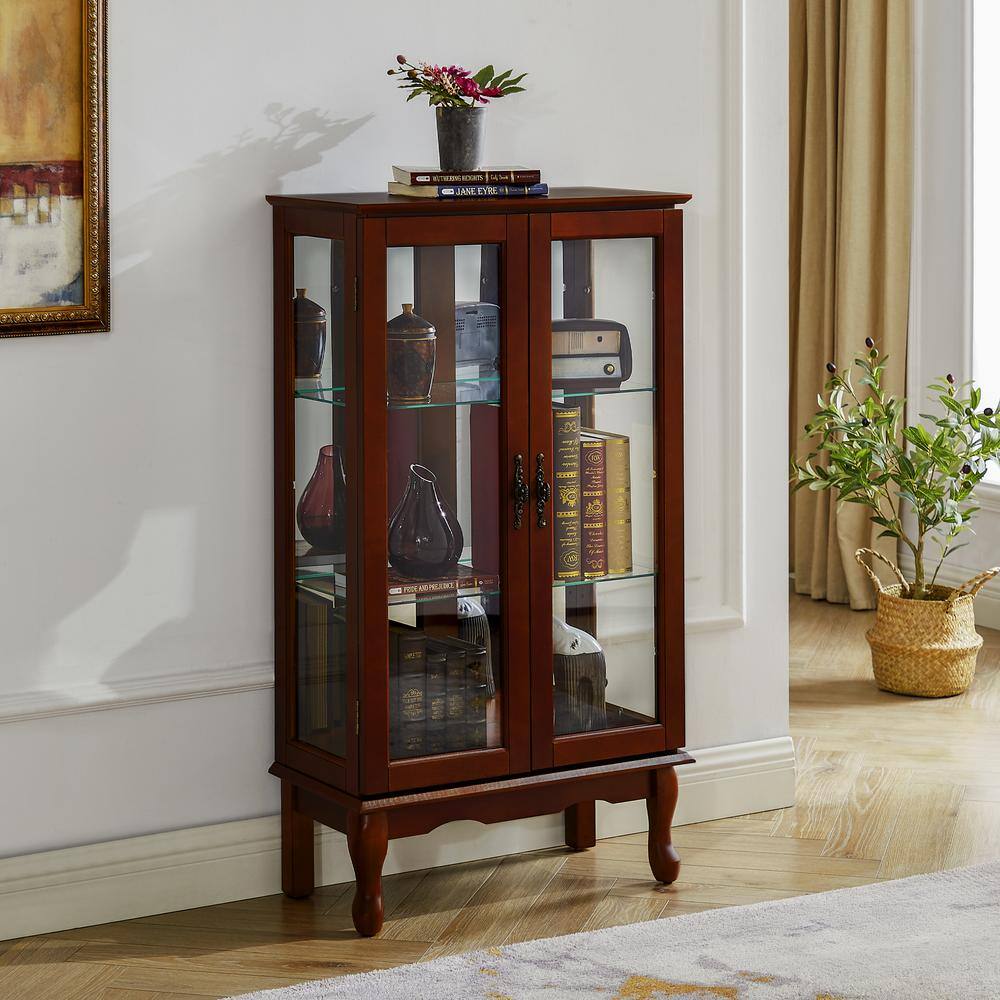 GOOD & GRACIOUS Cherry Lighted Curio Display Cabinet HDJHCCBNT03-CHE