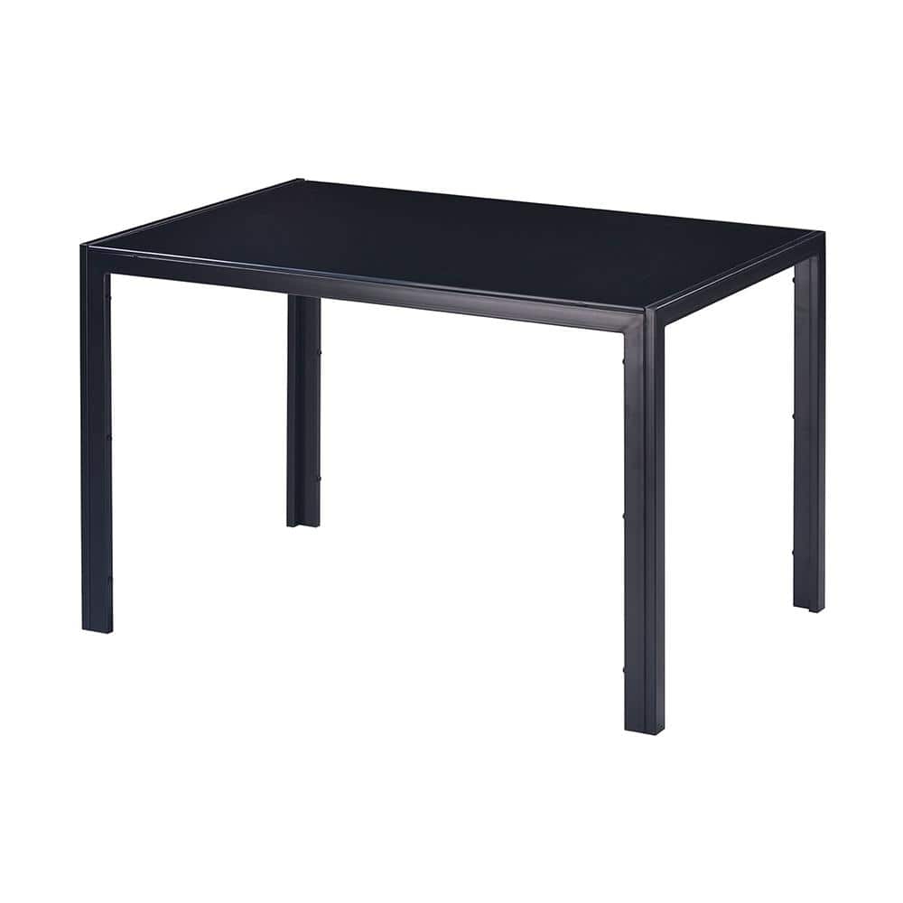 Tidoin Black Rectangle Metal Outdoor Dining Table with Tempered Glass ...