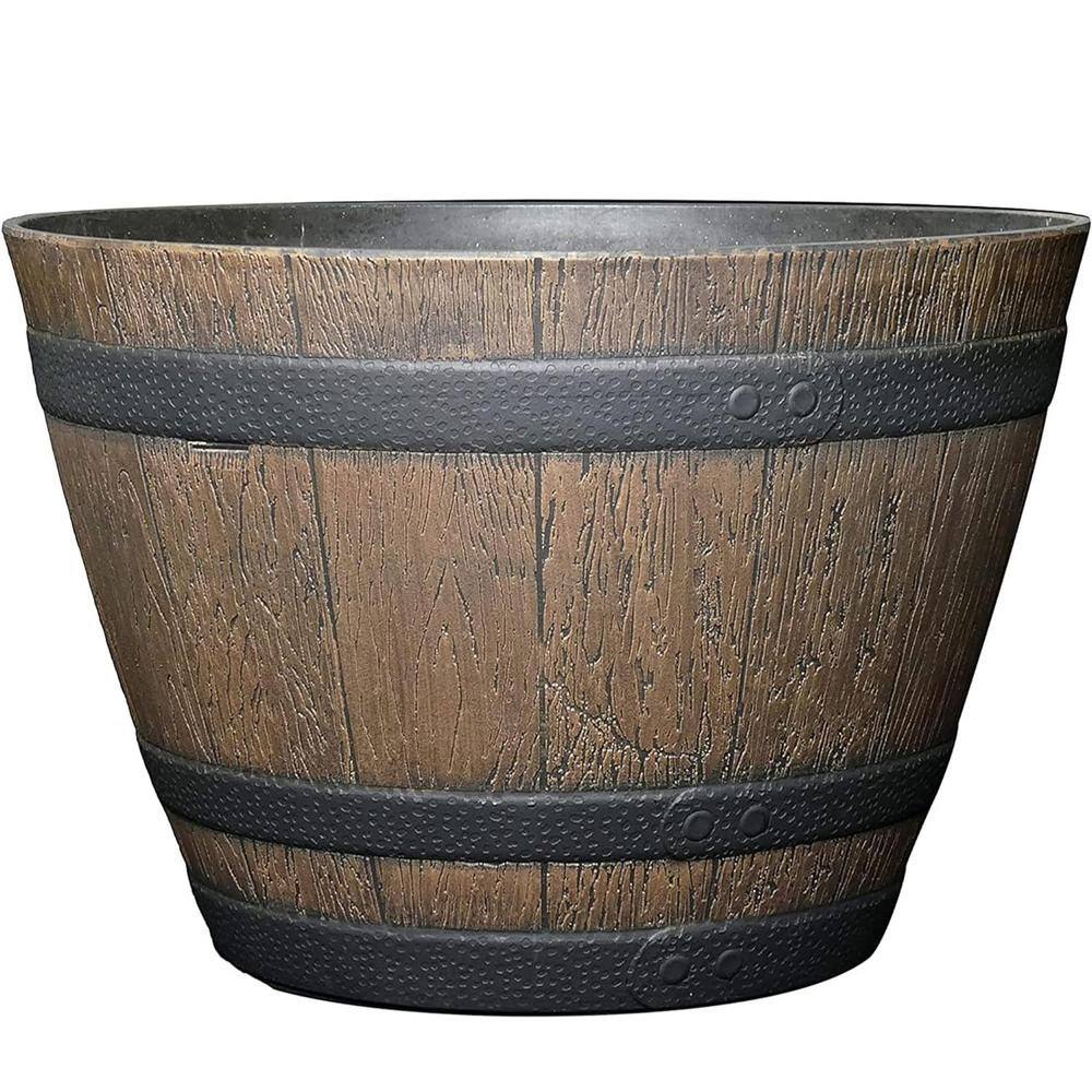 15 in. x 15 in. x 10 in. H Walnut Brown Outdoor Resin Flower Pot ...