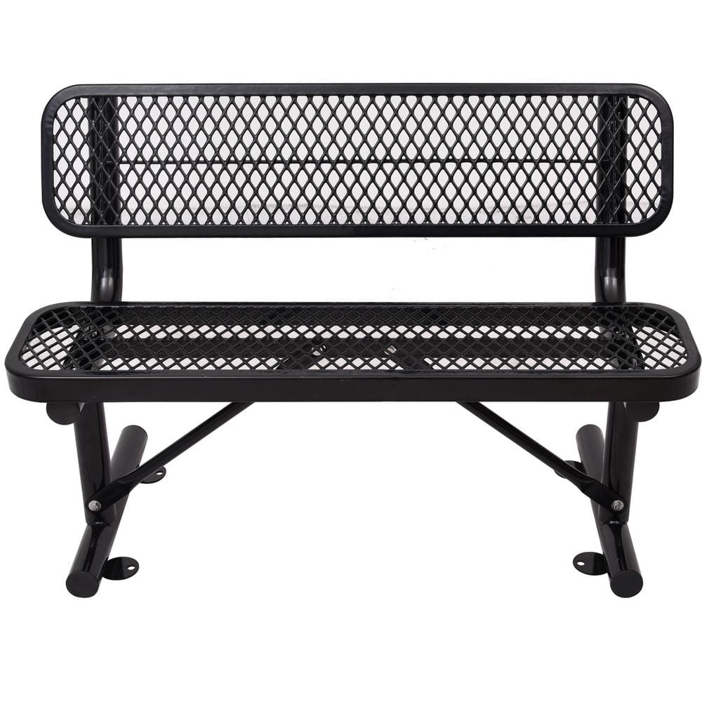Angel Sar 48 in. Black Metal Outdoor Bench with Backrest MGBO7046 - The ...
