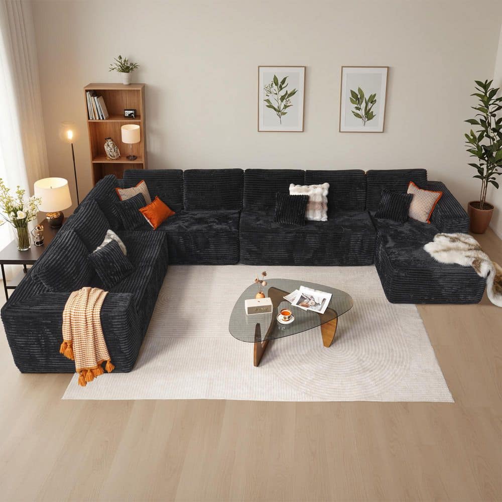 Allwex VA 221 in. Wide Arm 4-Piece Modern Plush Corduroy Fabric U-Shape ...