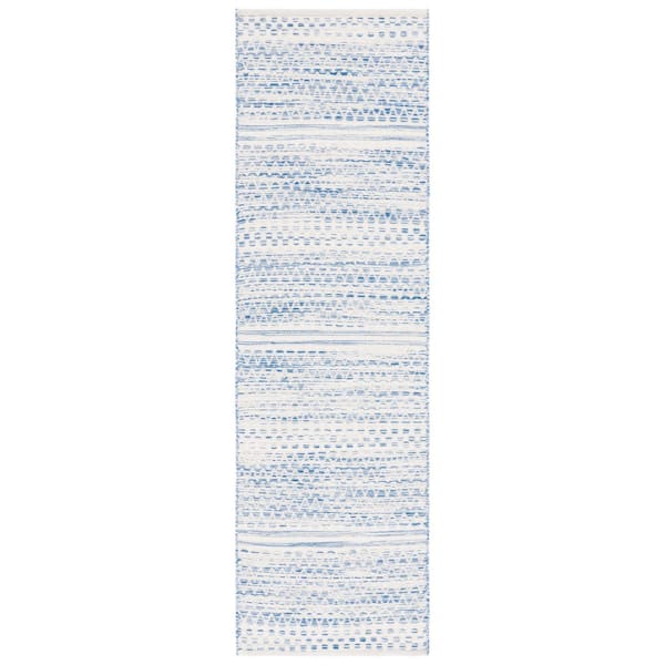 SAFAVIEH Kilim 2 ft. x 8 ft. Ivory/Blue Chevron Striped Runner Rug ...