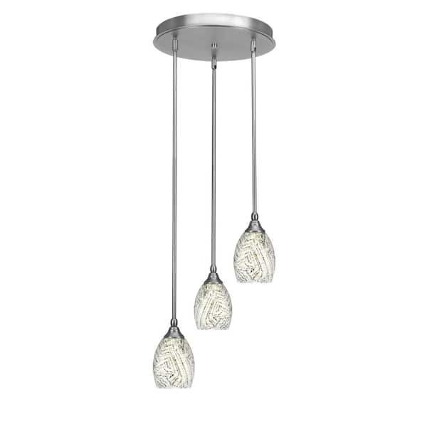 Villa 60-Watt 14.5 in. 3 Light Brushed Nickel Stem Pendant Light with 5 ...