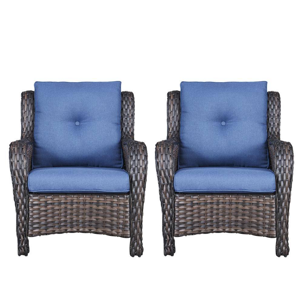 Pocassy Brown Wicker Outdoor Patio Lounge Chair with CushionGuard Blue ...