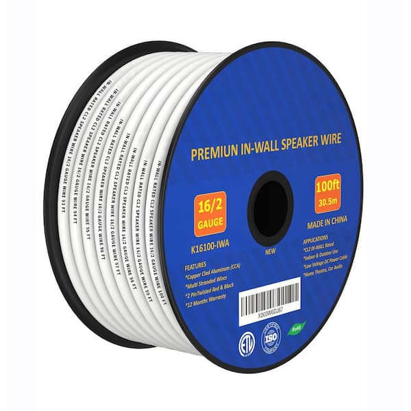 Syston Cable Technology 50 ft. 16/2 White Stranded Oxygen Free Copper CL3R CMR FT4 Speaker Wire ...