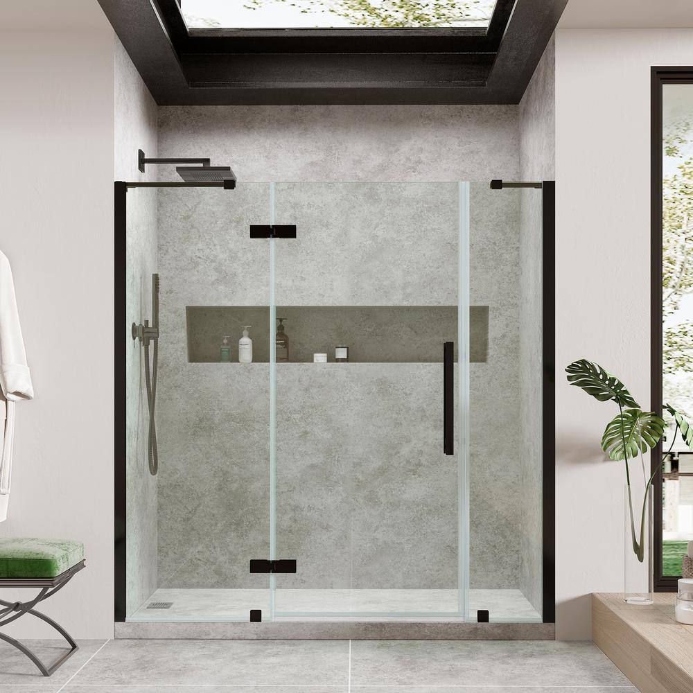 OVE Decors Tampa 72 1 16 in. W x 72 in. H Pivot Frameless Shower Door in Black 828796055376 The Home Depot