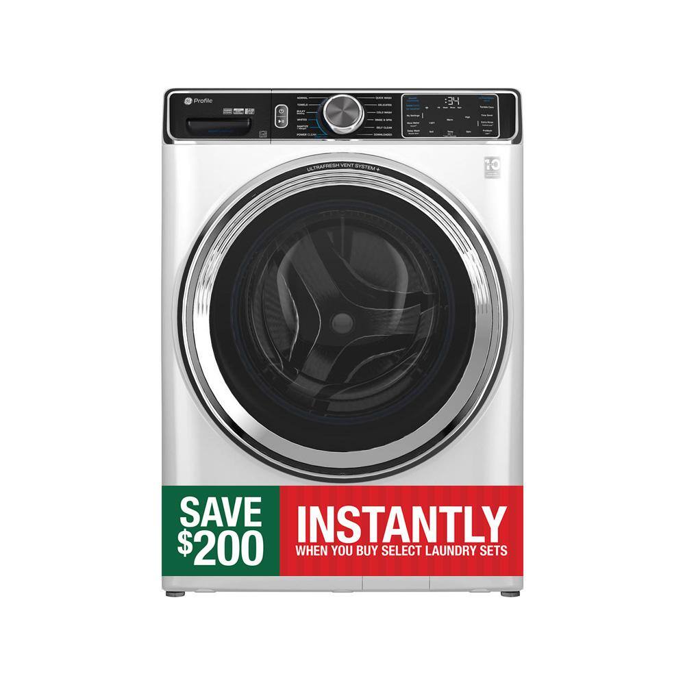 GE Profile 5.3 cu. Ft. Smart Front Load Washer White w/OdorBlock ...