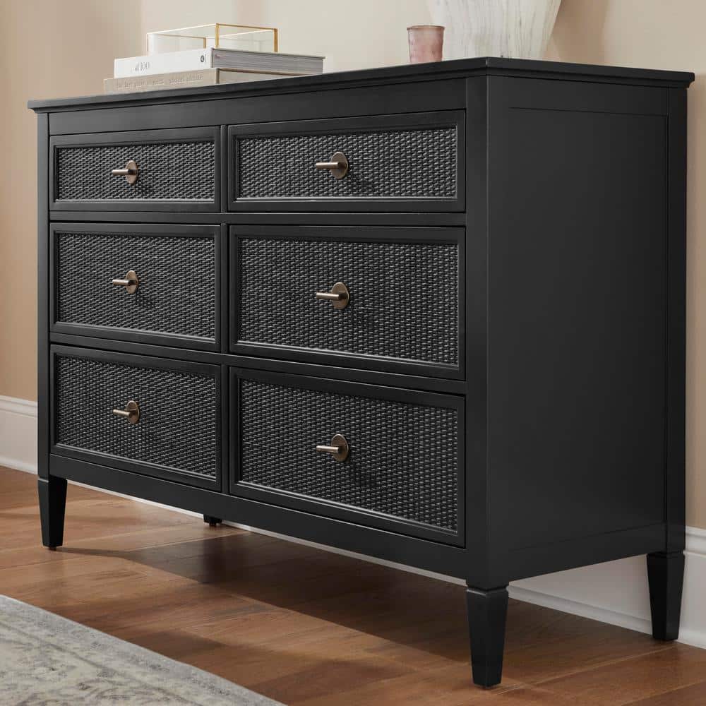 Home Decorators Collection Marsden Black 6 Drawer Cane Dresser 54 in W. X 36 in H. 05.634 02 The Home Depot