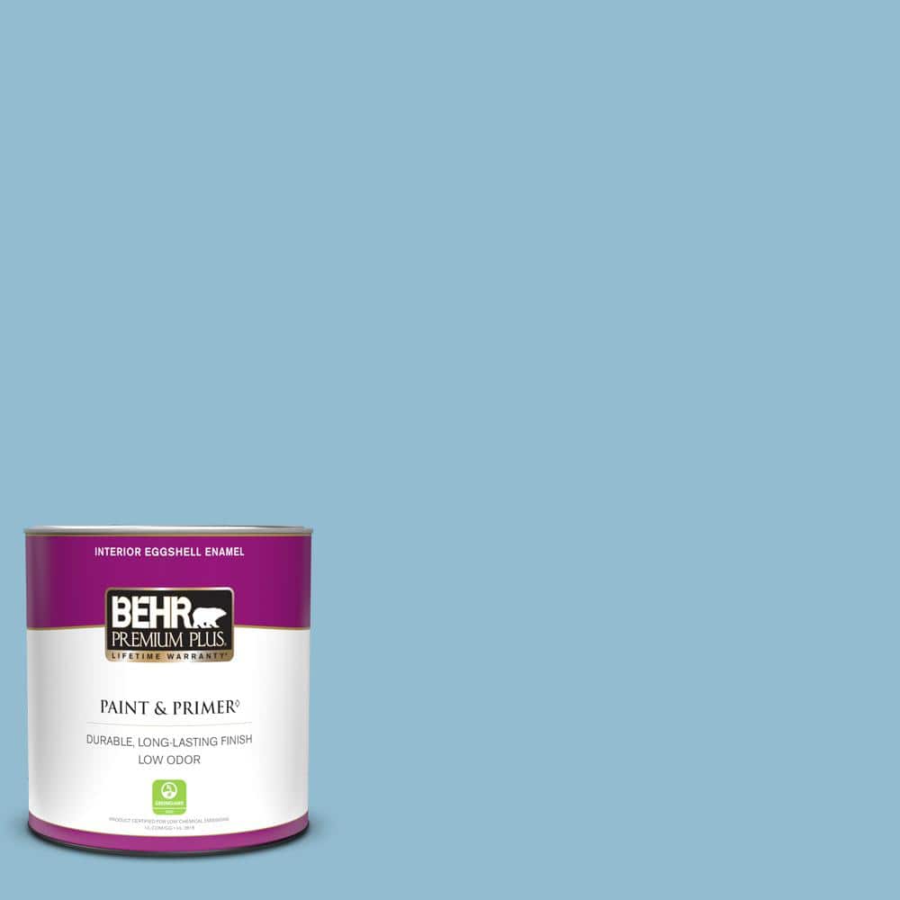BEHR PREMIUM PLUS 1 qt. #S490-3 Reef Blue Eggshell Enamel Low Odor ...