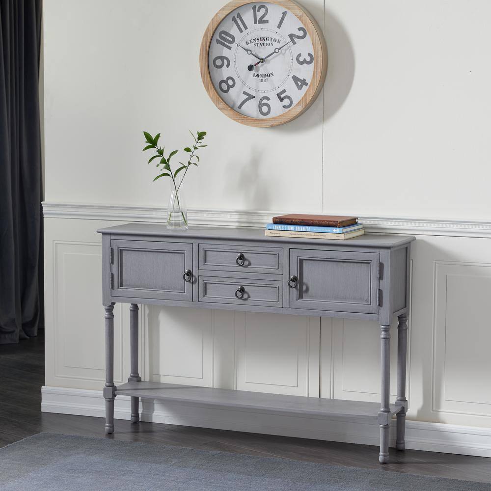 Litton Lane 47 in. Gray Extra Large Rectangle Wood 2 Drawers and 1 ...