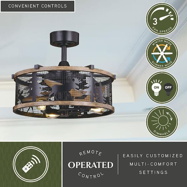 Rustic Moose Ceiling Fan Lights VAXCEL Kodiak 21 In. Indoor Black And