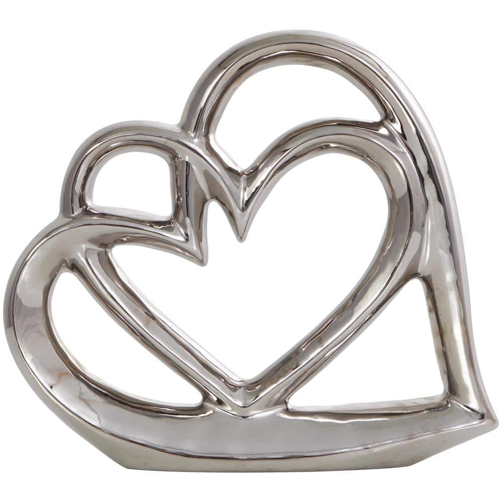 Litton Lane 2 in. x 10 in. Silver Ceramic Abstract Overlapping Heart ...