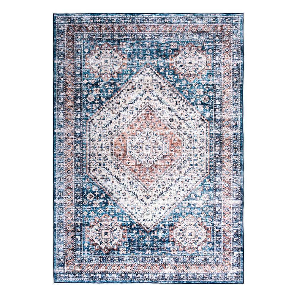 World Rug Gallery Blue 5 ft. x 7 ft. Distressed Traditional Machine ...