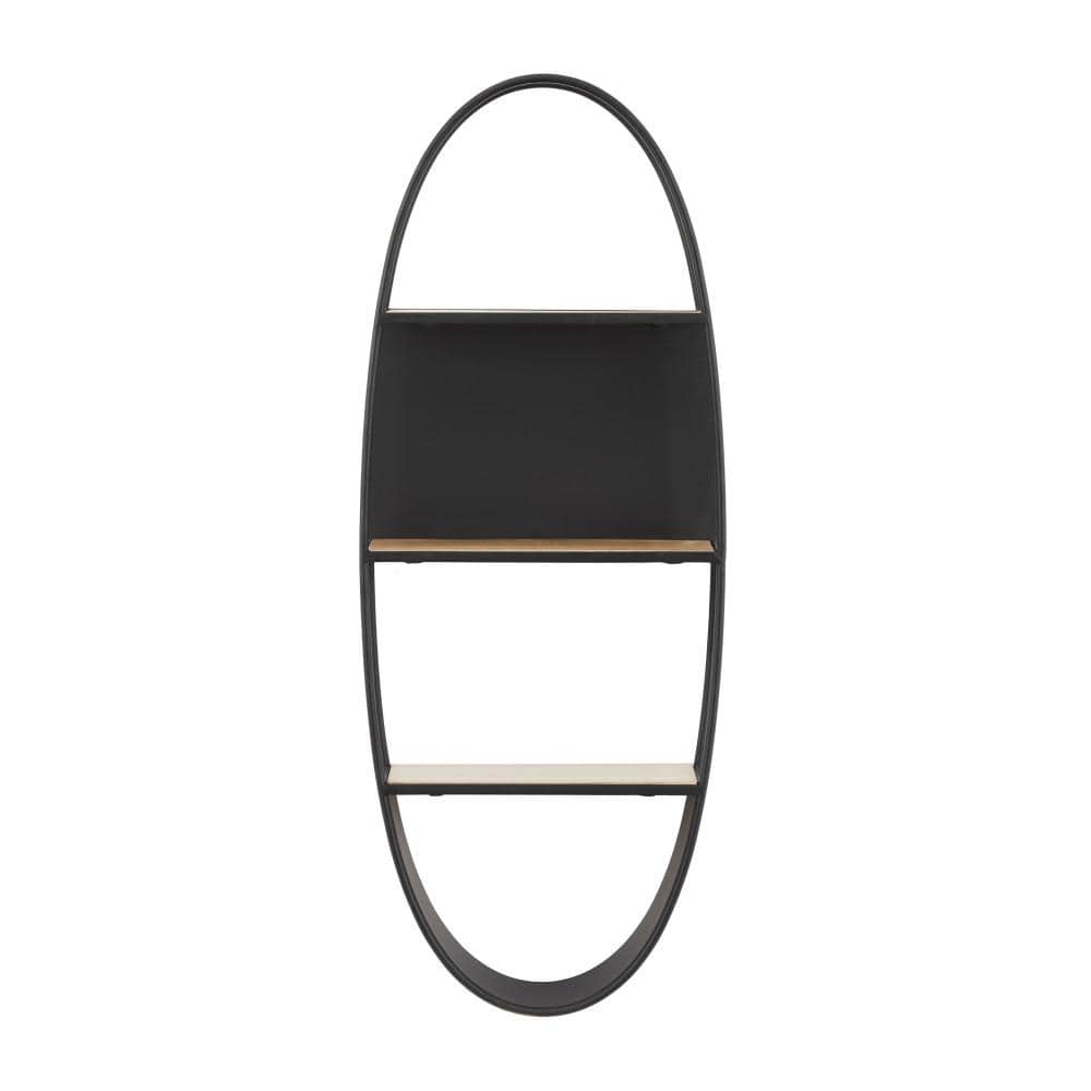 Litton Lane 16 in. x 40 in. Black Oval 2 Shelves Metal Wall Shelf ...