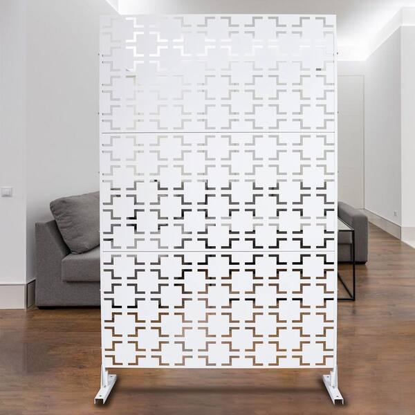 Coporesell 76 in. x 48 in. Freestanding Decorative Privacy Screen White ...